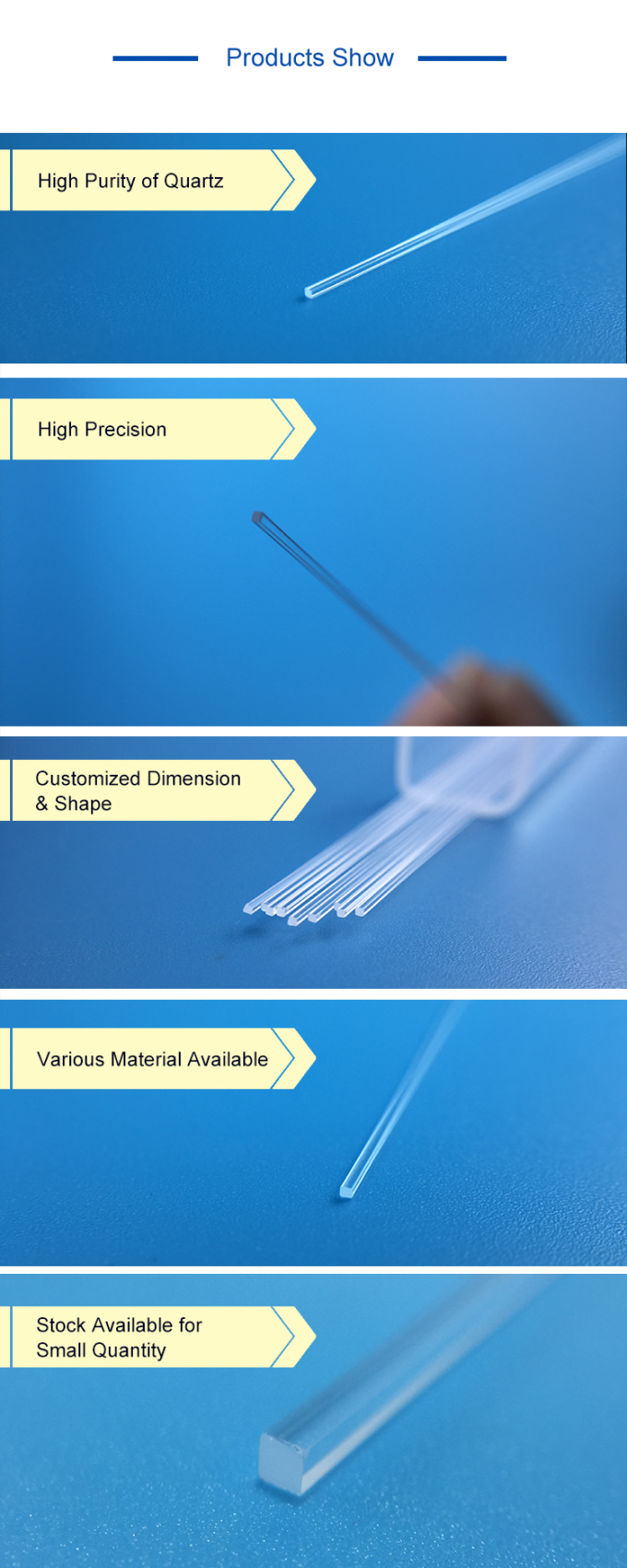 Optical Fused Silica Rods End Face Polishing Square Quartz Rod